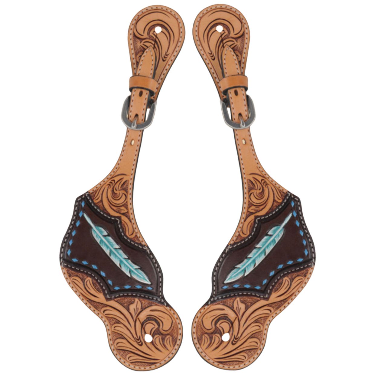 Country Legend Turquoise Feather Spur Straps, Ladies Size | Saddles Canada